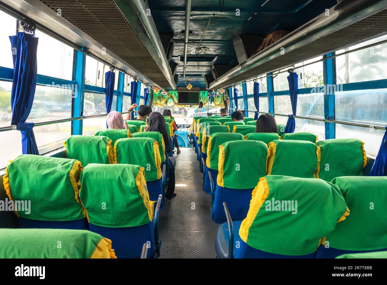 Waiting for departure to Lake Toba in a bus at the Amplas Bus Terminal ...