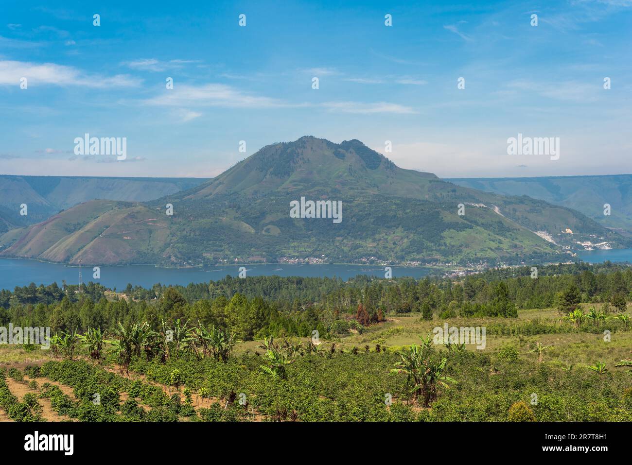 The volcano Pusuk Buhit, a 2000m high mountain at the Lake Toba, the ...