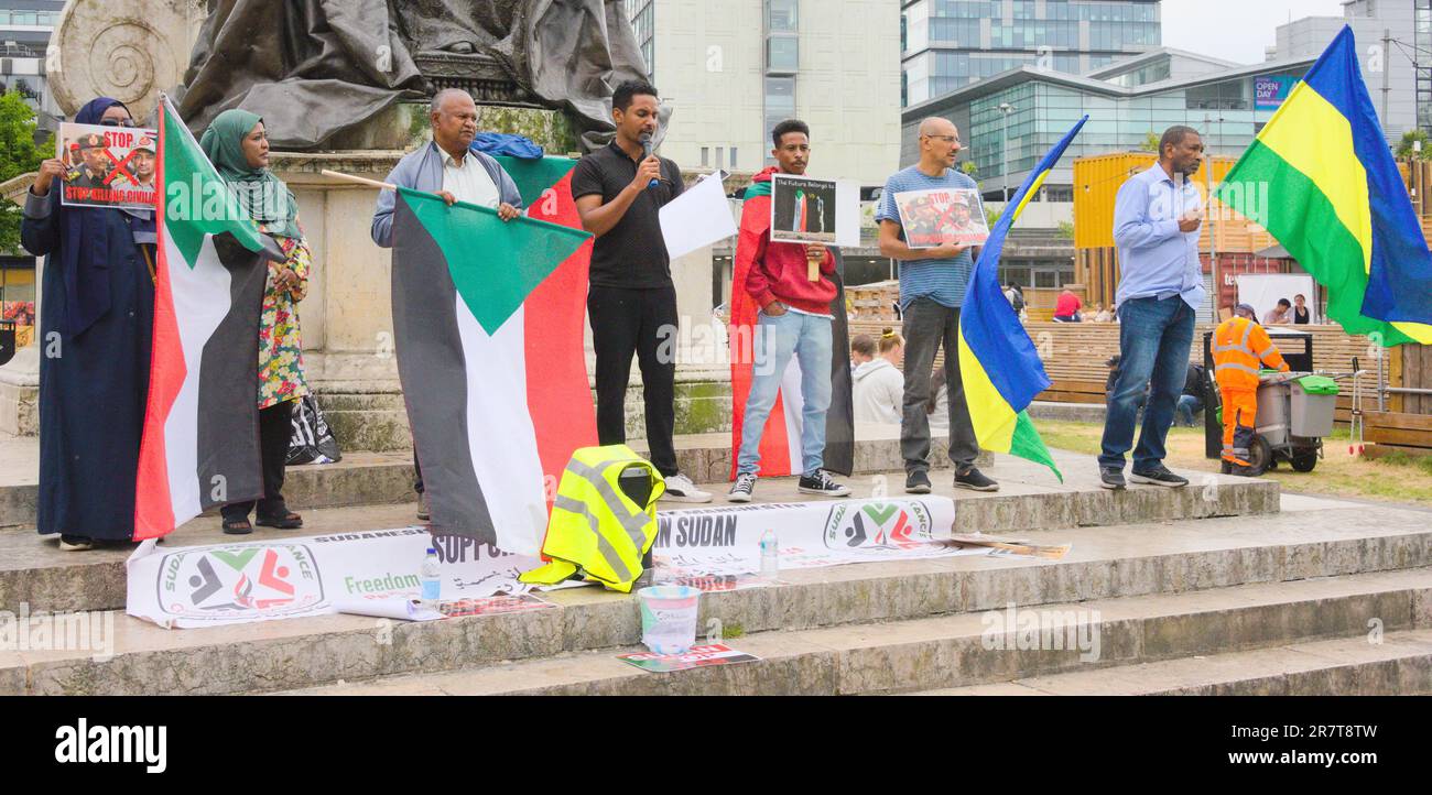 Manchester, UK, 17th June, 2023. A small protest in Piccadilly Gardens ...