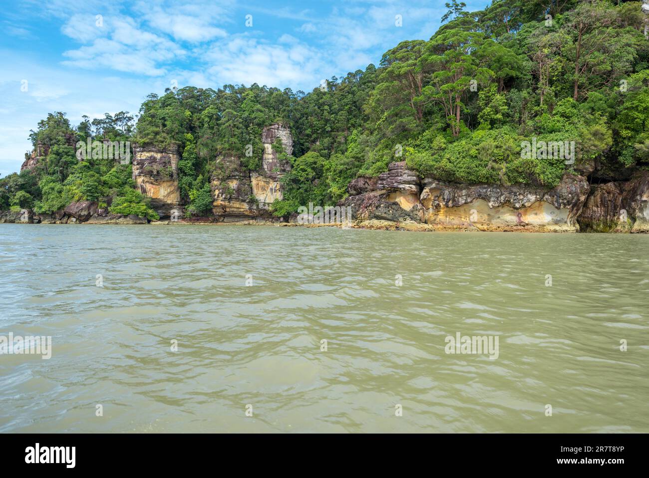 Geologically interesting sandstone rock formation at Bako National Park ...