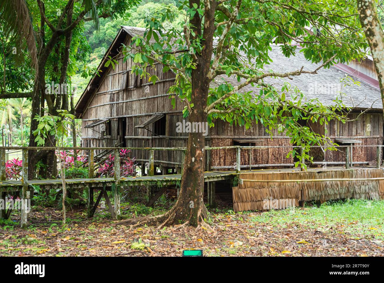 Iban longhouse in the Sarawak Cultural Village on the Santubong ...