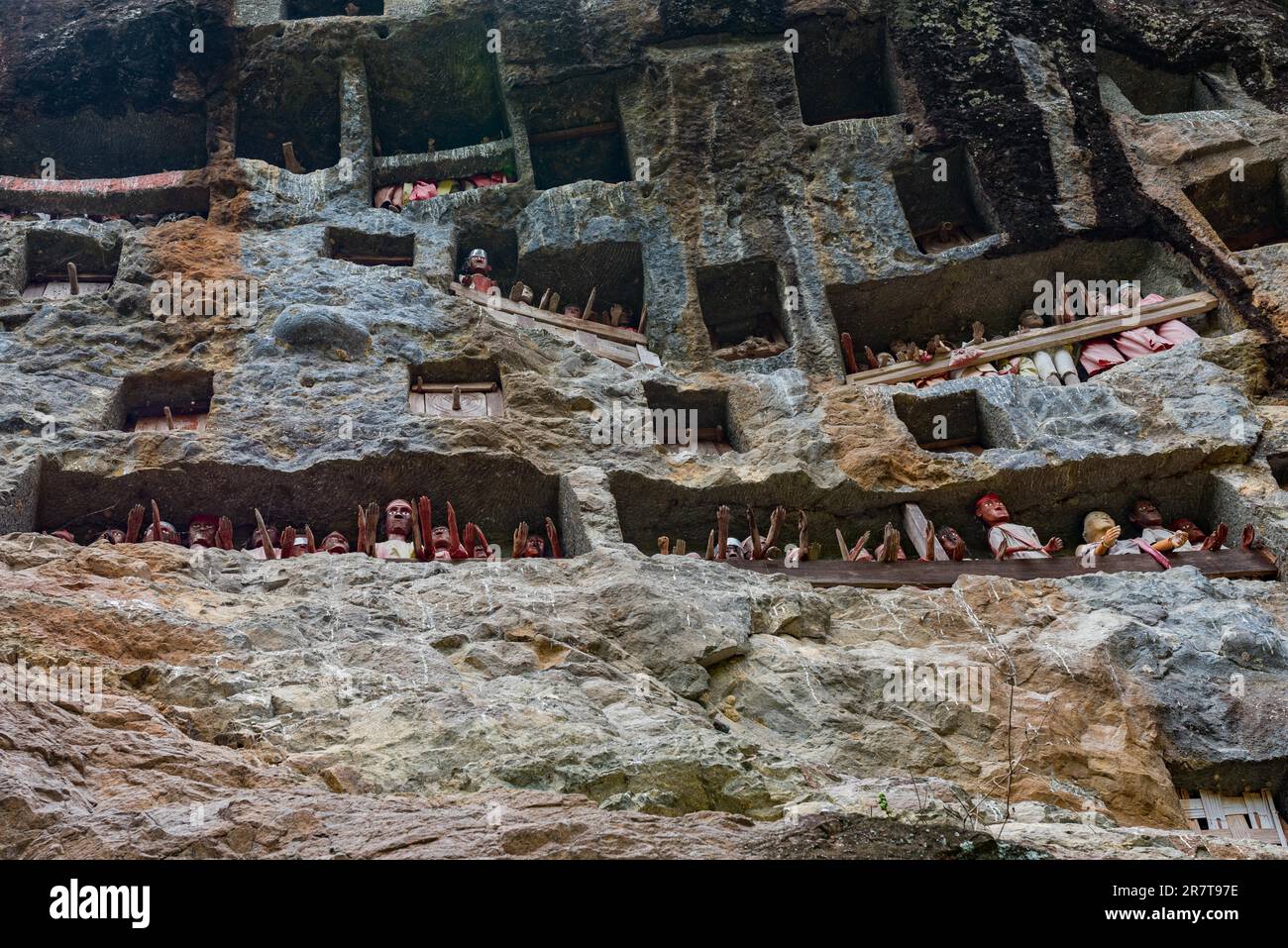 Rock tombs and galleries of Tau Tau in the steep rock face of the ...