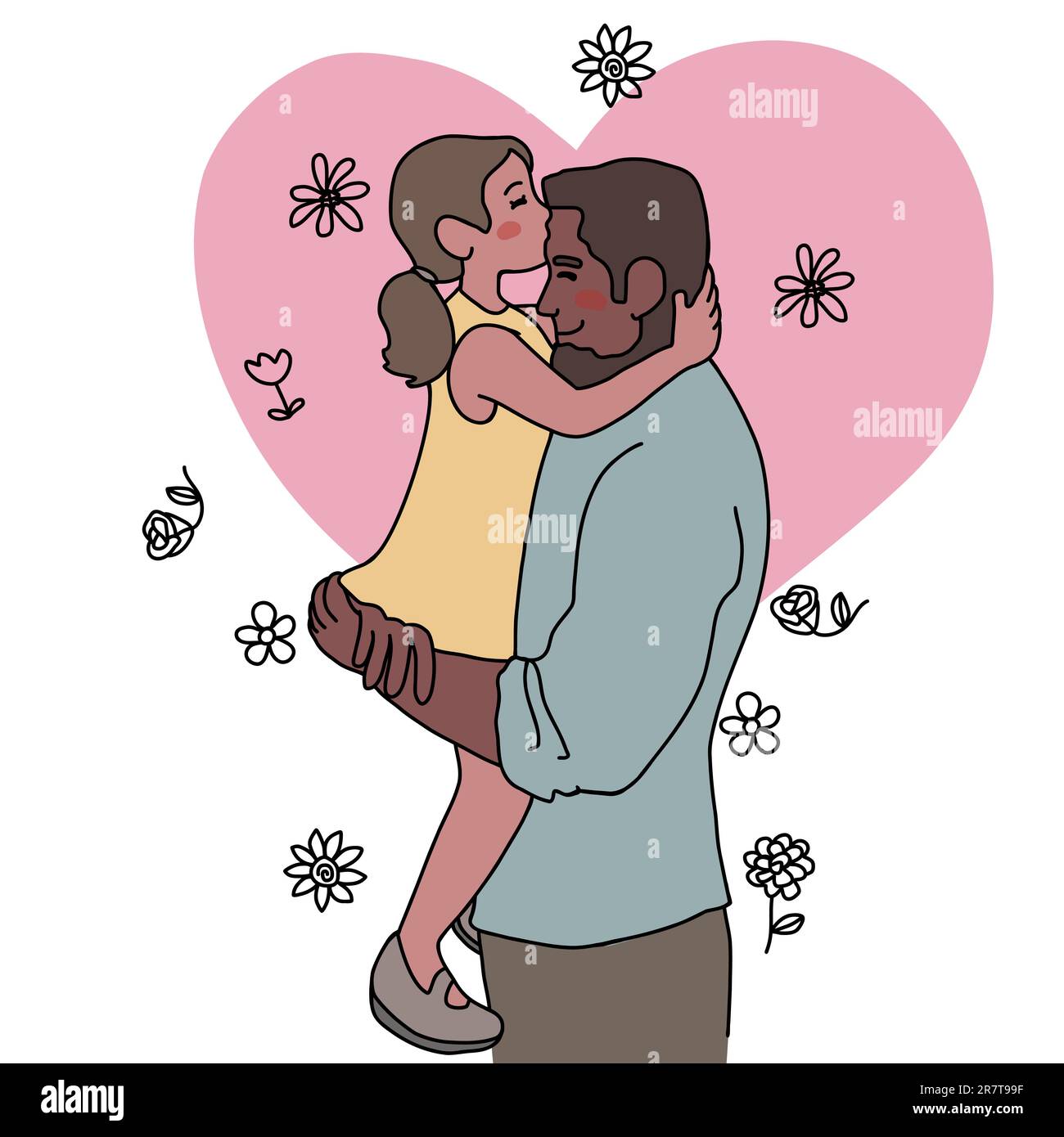 Father kissing with daughter line art cartoon vector illustration ...