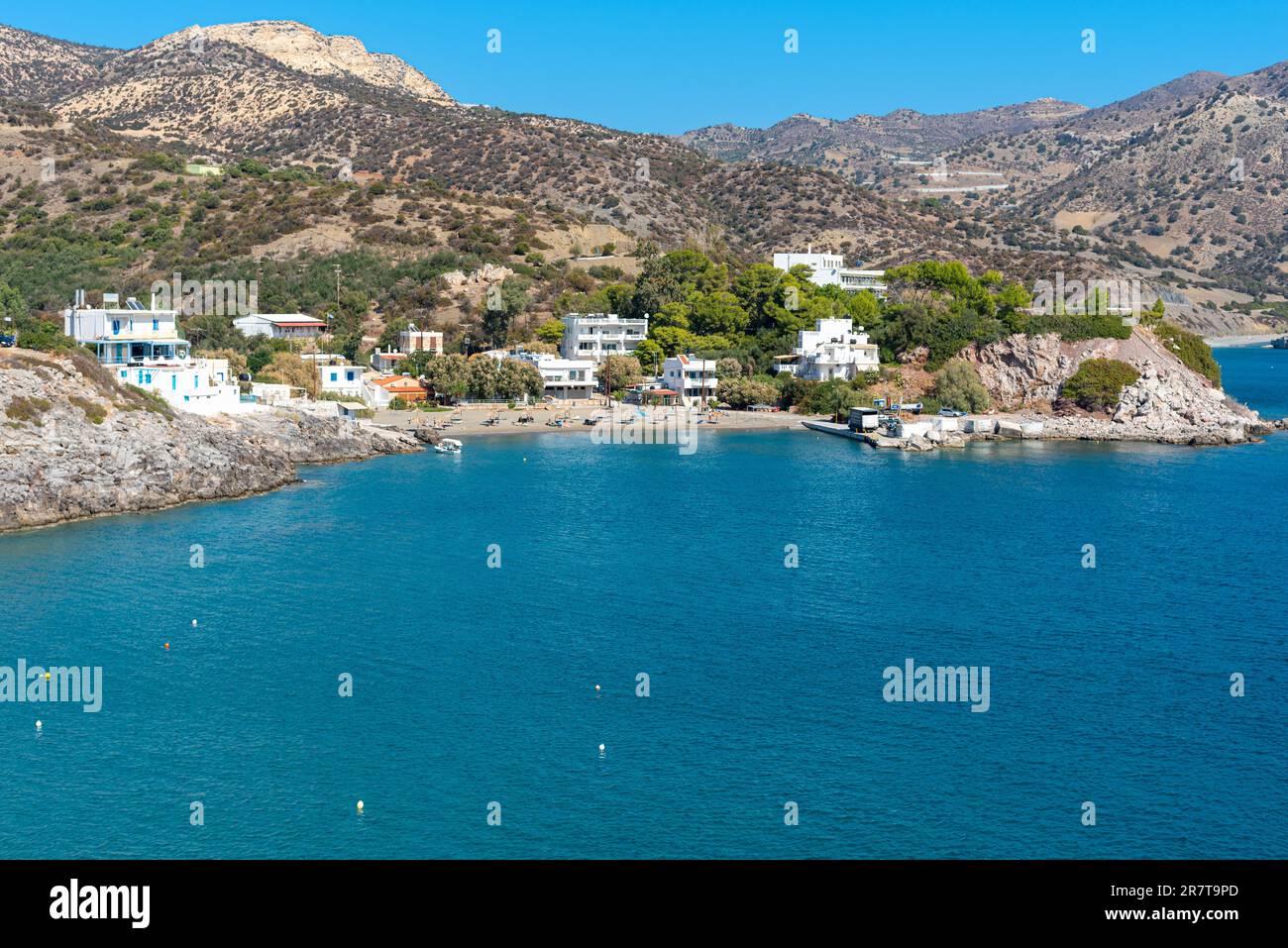 Little beach at the promenade of the tourist resort Kali Limenes at the ...