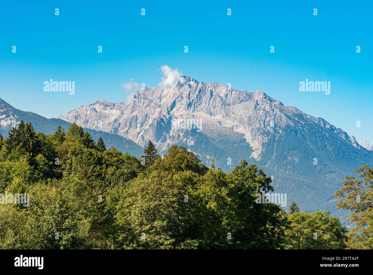 View to the Berchtesgaden Alps with the Hochkalter Group, a massif with ...