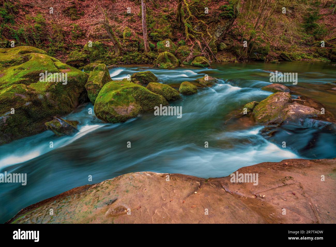 The rapids in the lower reaches of the Pruem near Irrel in the Eifel ...