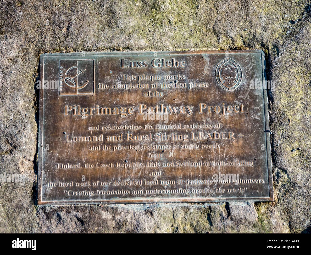 Signpost of the pilgrimage pathway, village Luss, Scotland, UK Stock ...