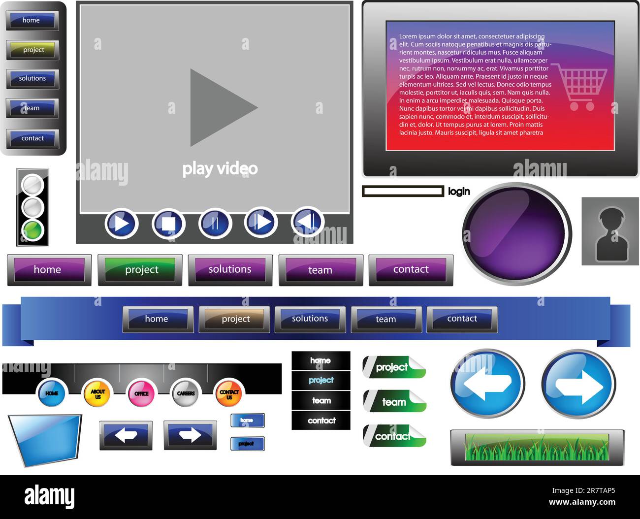 set of webdesign banner, arrow, frame, video player and glossy button ...
