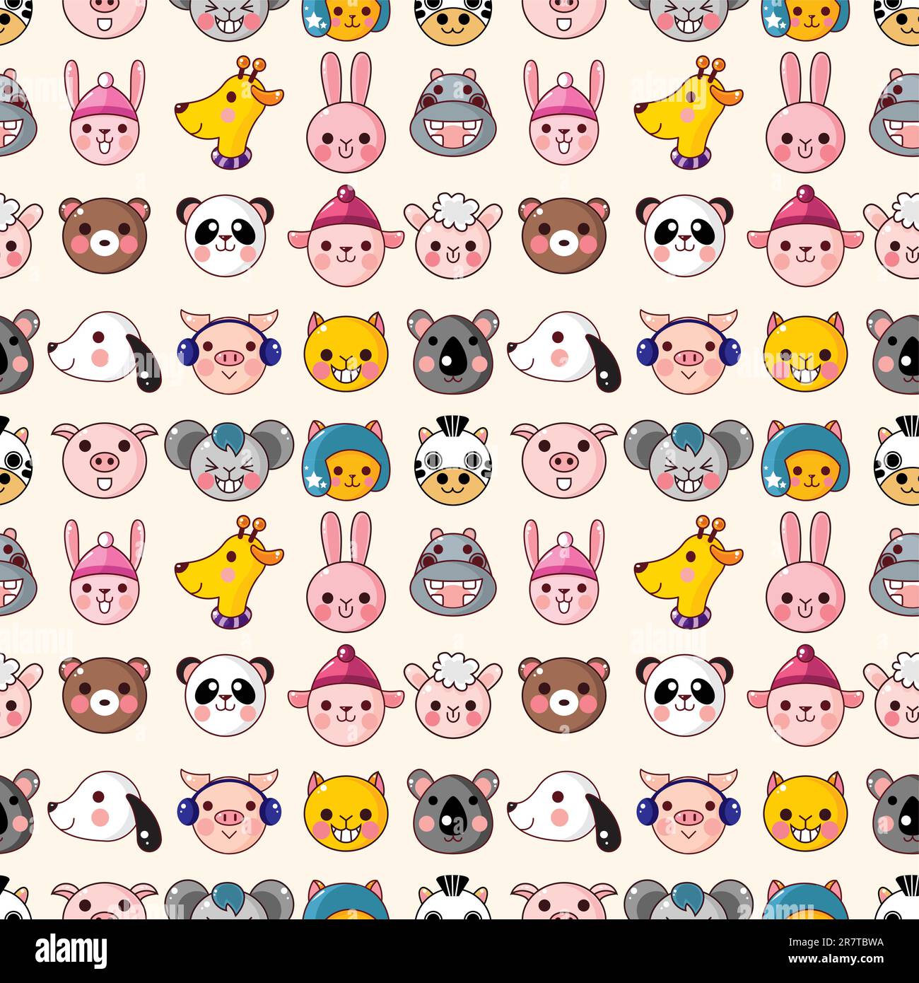 cartoon animal face seamless pattern Stock Vector Image & Art - Alamy