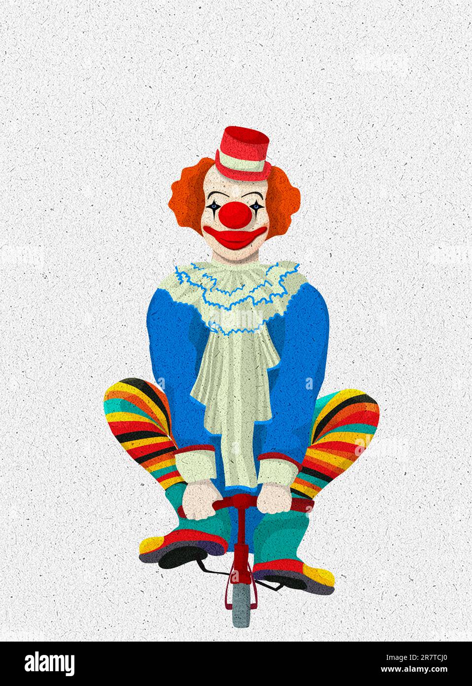 Cute clown riding a small bicycle, copy space graphic illustration with ...