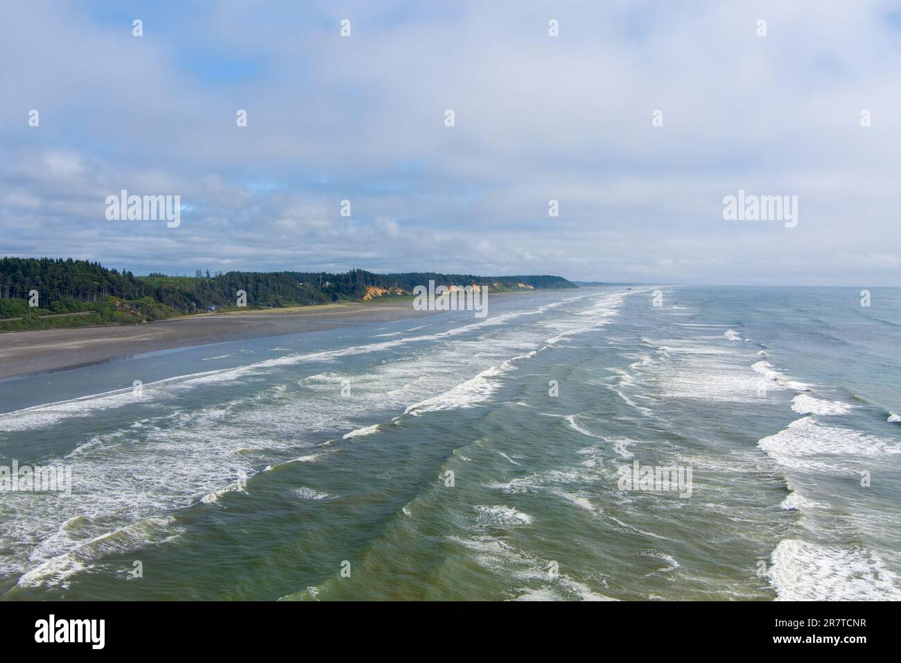 Aerial view of pacific beach at Seabrook, Washington on an overcast ...