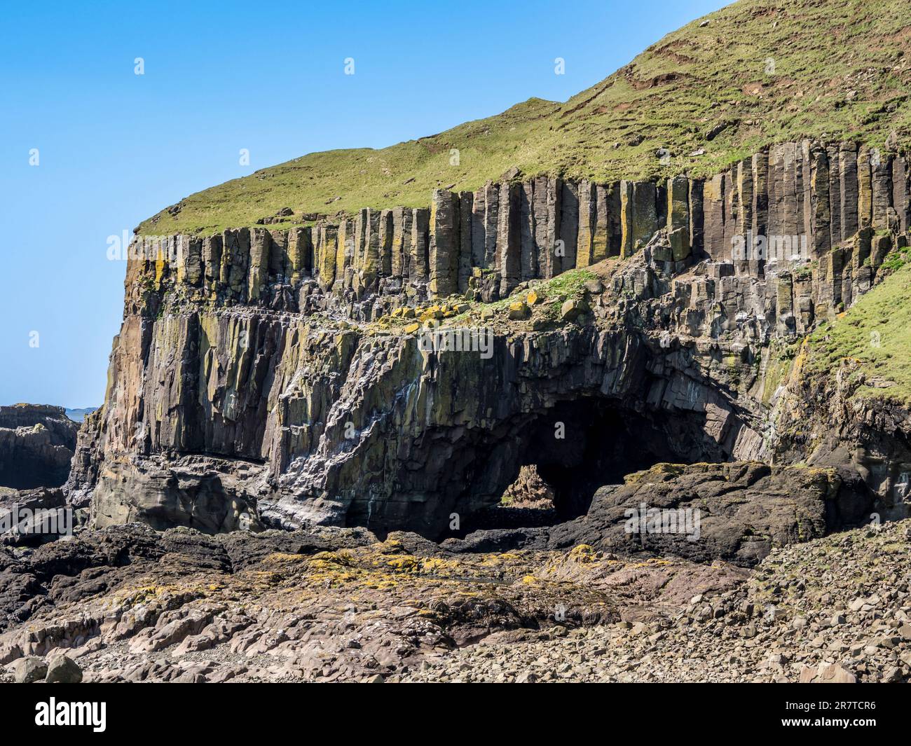 Eastern arch of Carsaig Arches, stone arche on the Isle of Mull ...