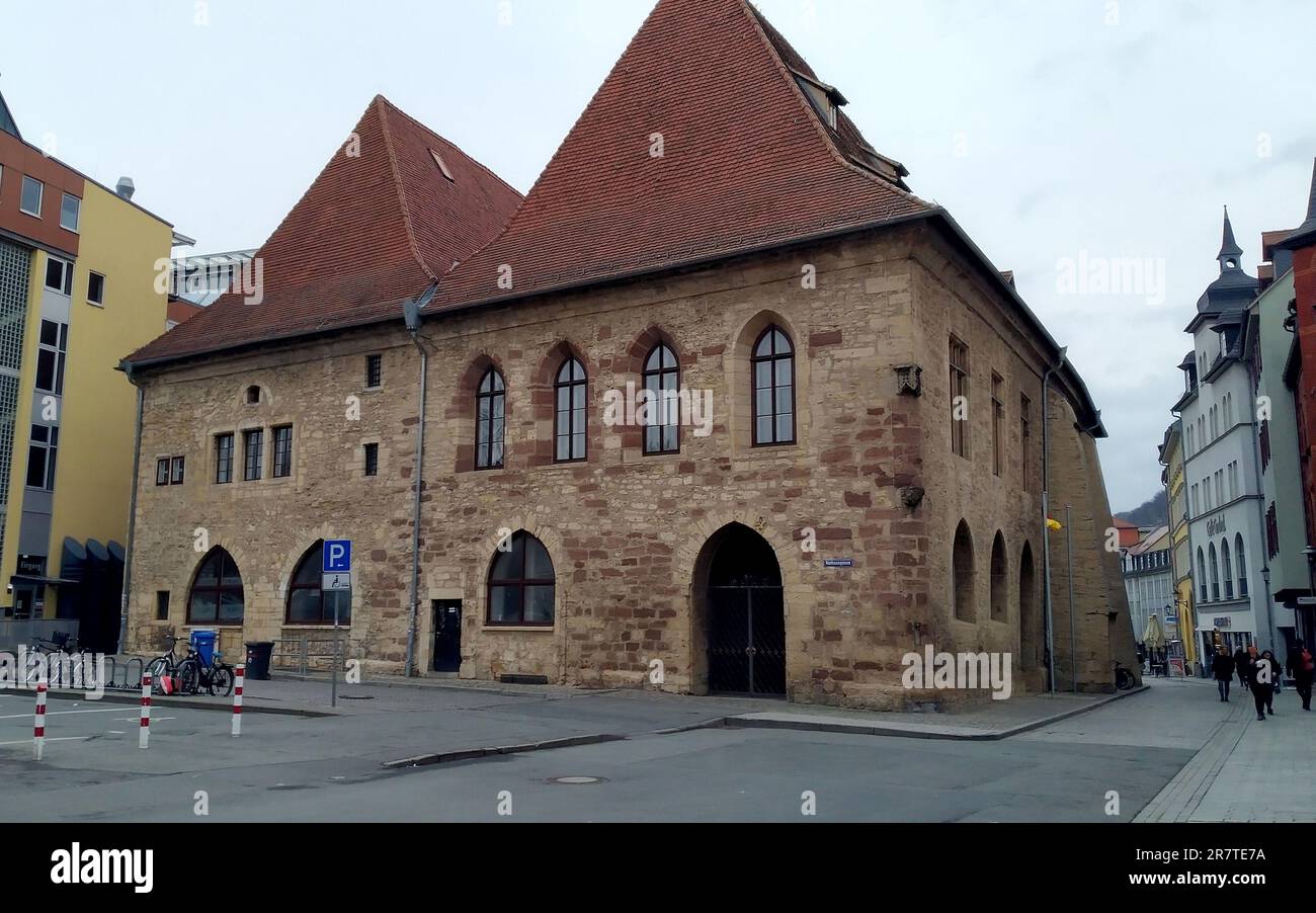 Medieval part of the Rathaus, town hall building, view from ...