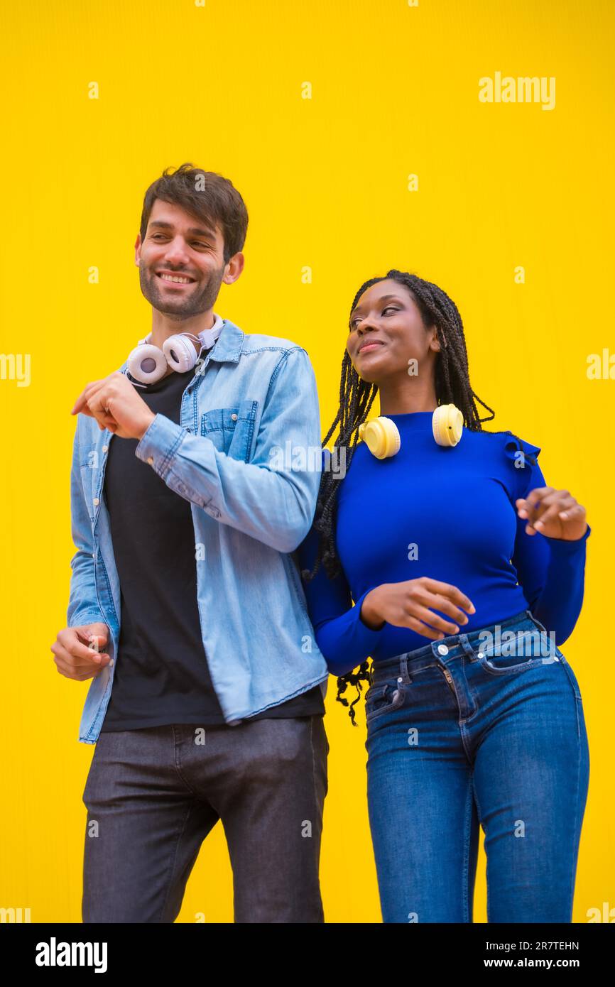 Multiethnic wedding couple of Caucasian man and woman of black ...