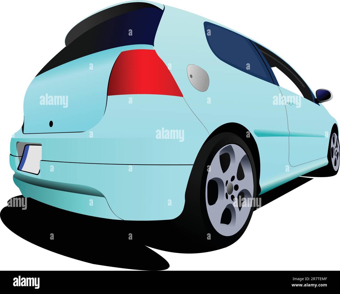 3-doors light blue hatchback car on the road. Vector illustration Stock ...