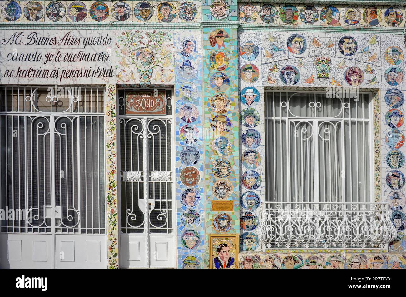 Artistic facade with mosaic with tango motifs in Buenos Aires ...