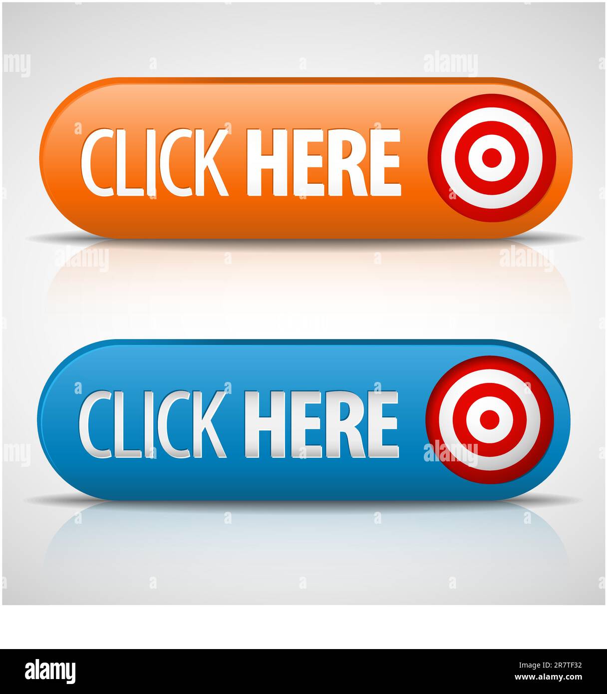 Big blue and orange click here buttons with shadow and reflections ...