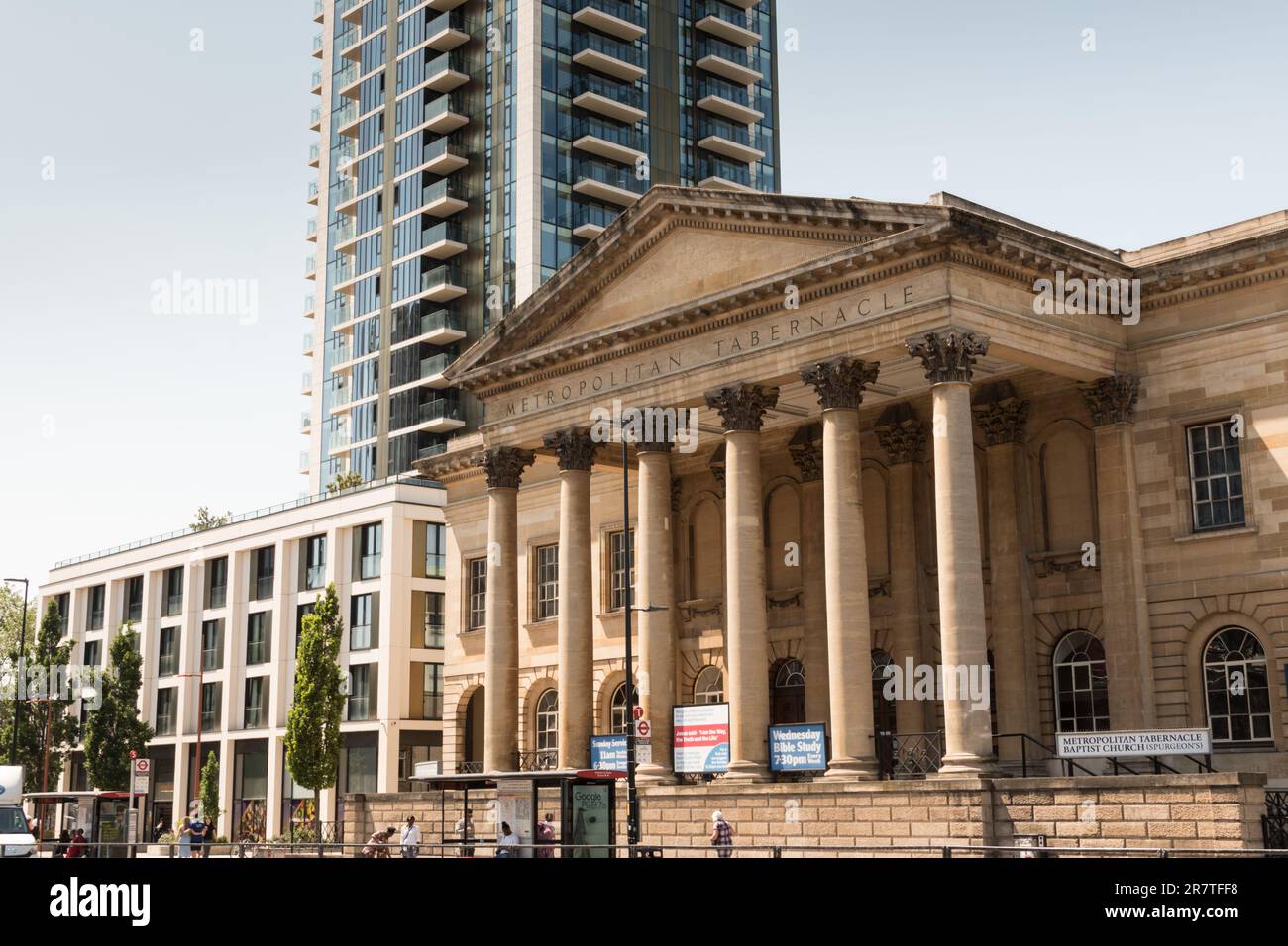 The facade and portico of the Metropolitan Tabernacle Building ...