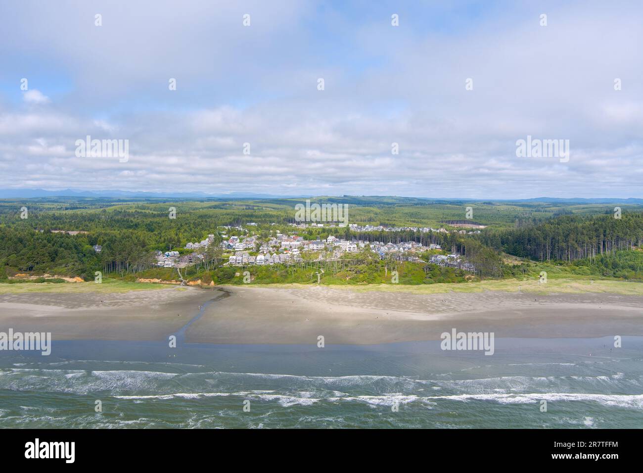 Aerial view of pacific beach at Seabrook, Washington on an overcast ...