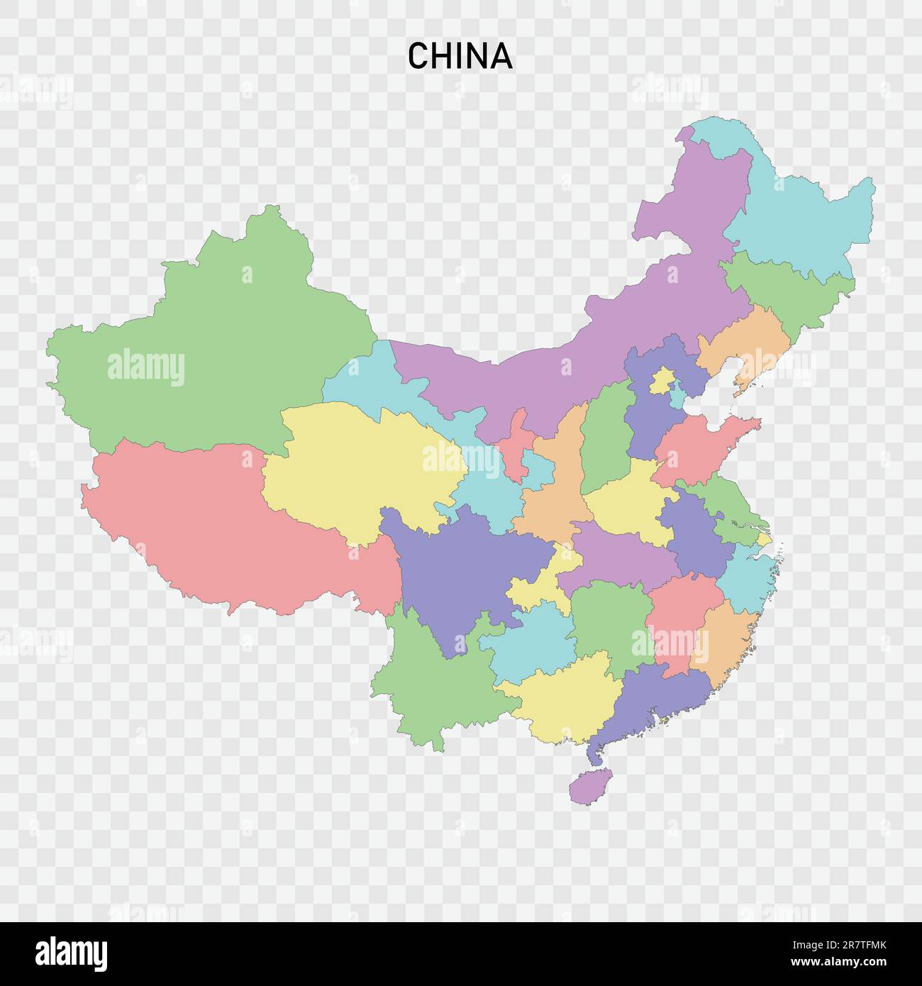 Isolated colored map of China with borders of the regions Stock Vector ...