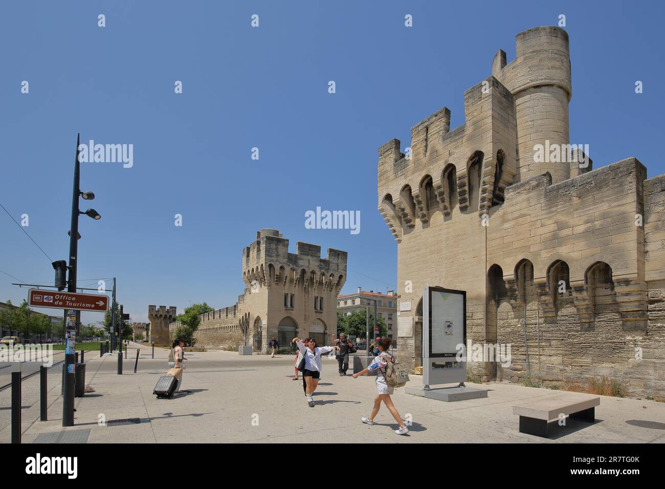 Historic city wall with defence defence tower and pedestrian, Remparts ...