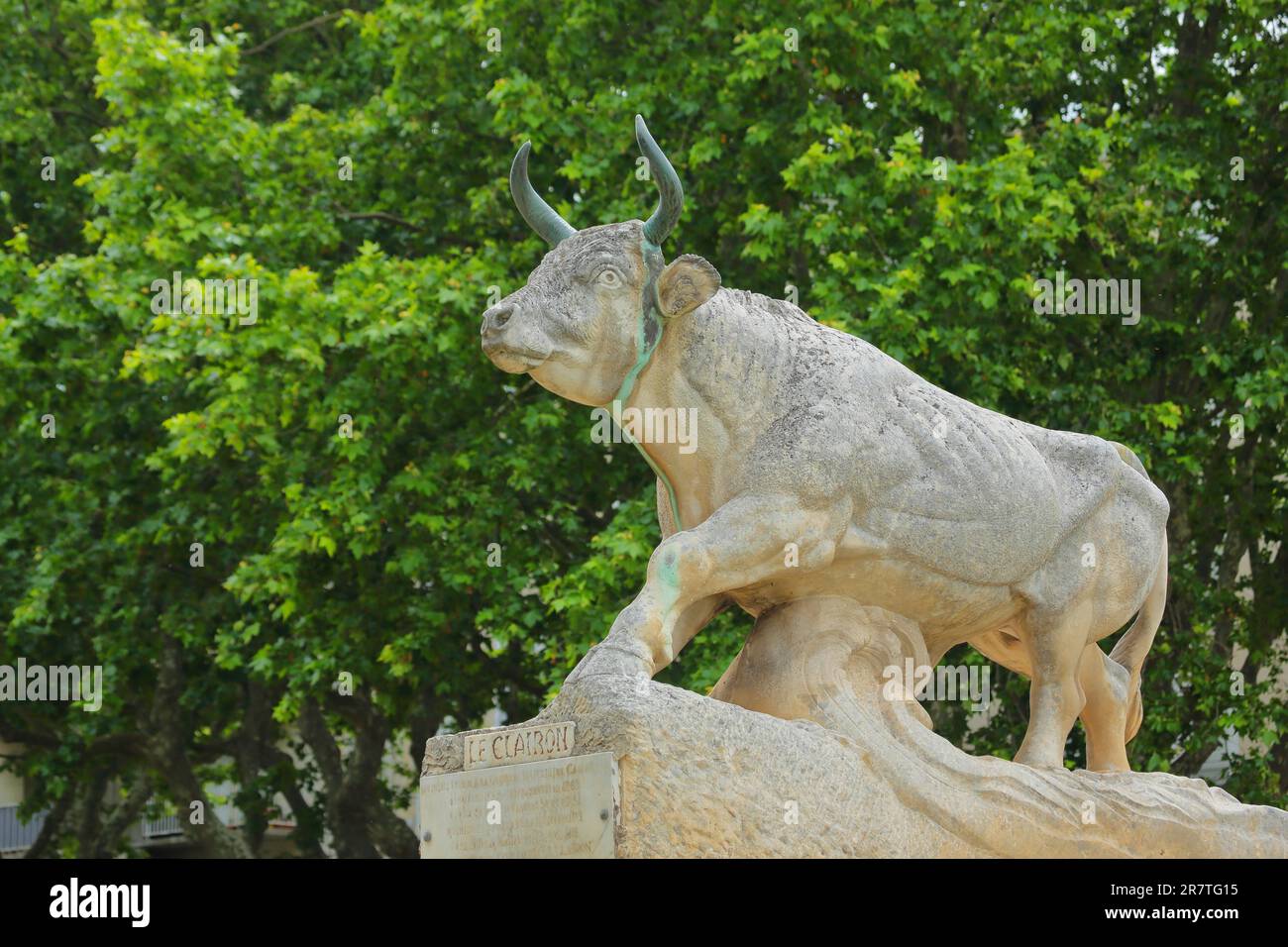 Bull figure with stone, Port, Beaucaire, Horns, Gard, Provence, France ...
