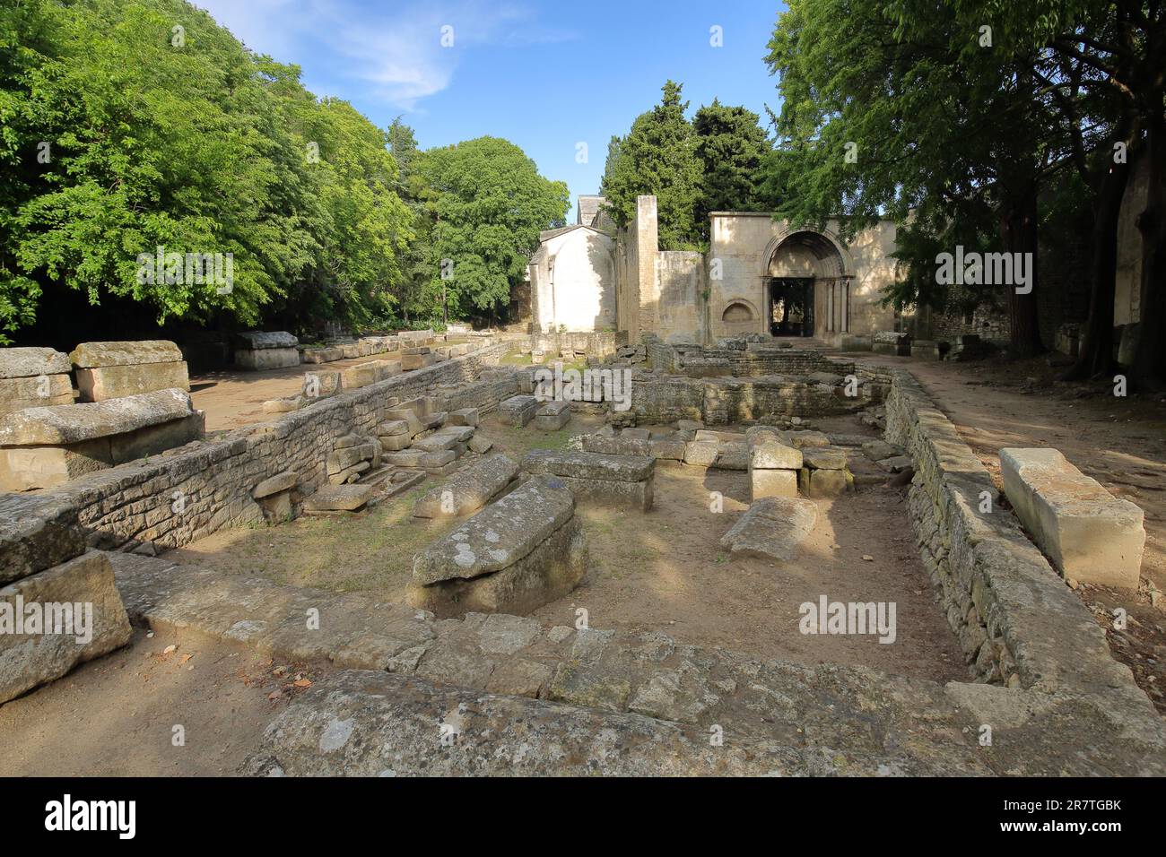 Stone sarcophagi, Alyscamps, necropolis, burial site, stone tombs ...