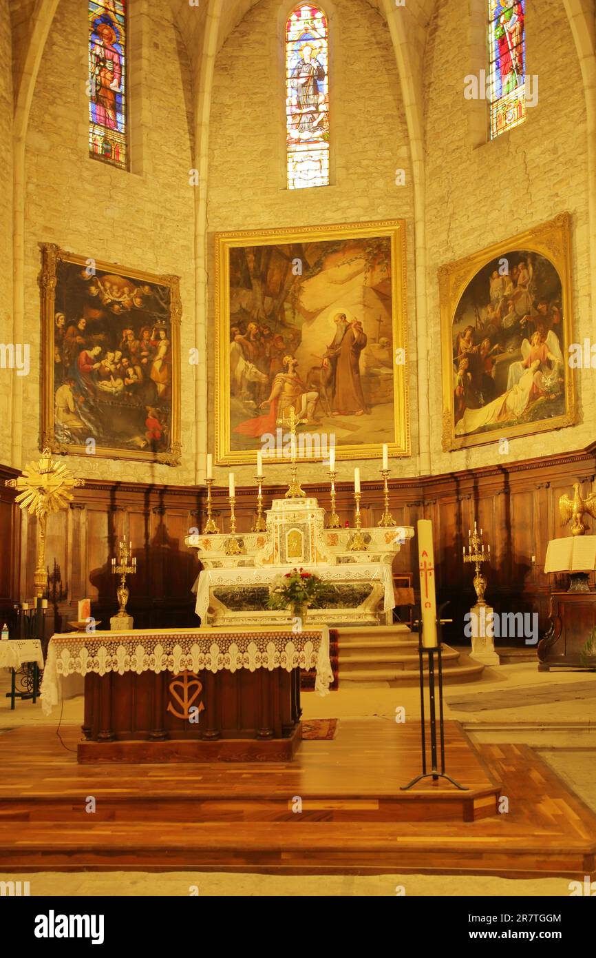 Altar room with painting of the Romanesque St. Aegidius Abbey Church ...