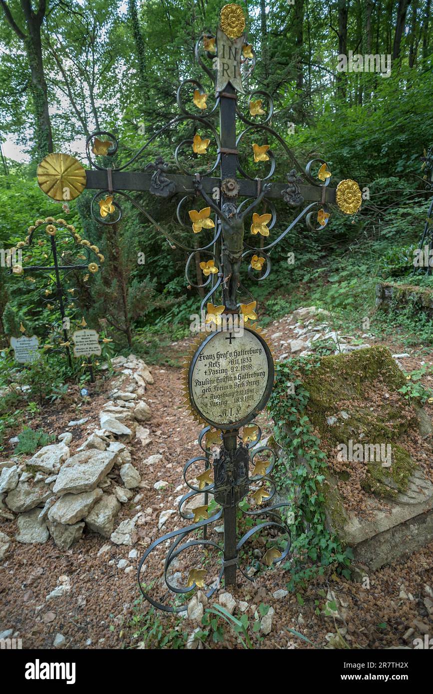 Historical grave cross around 1830 in a funeral forest, Upper Franconia ...
