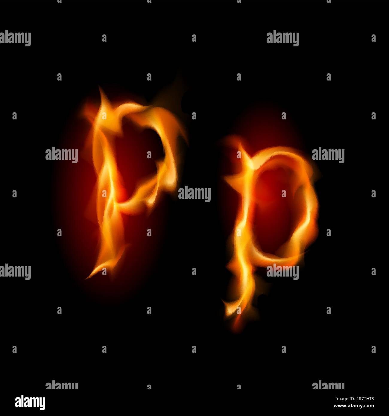 Raster version. Fiery font. Letter P. Illustration on black background ...