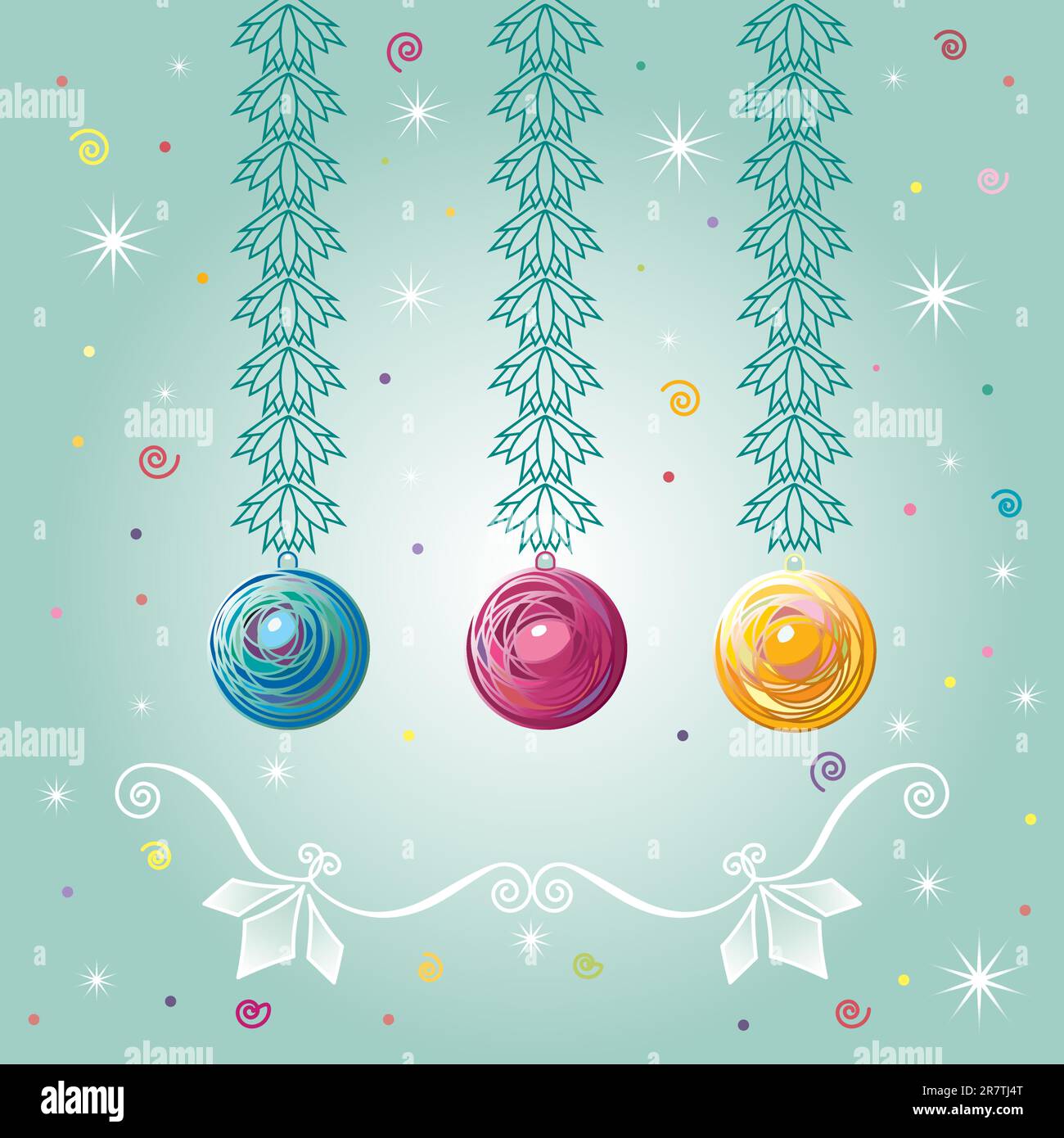 Three Christmas-tree balls. Illustration on green background for design ...