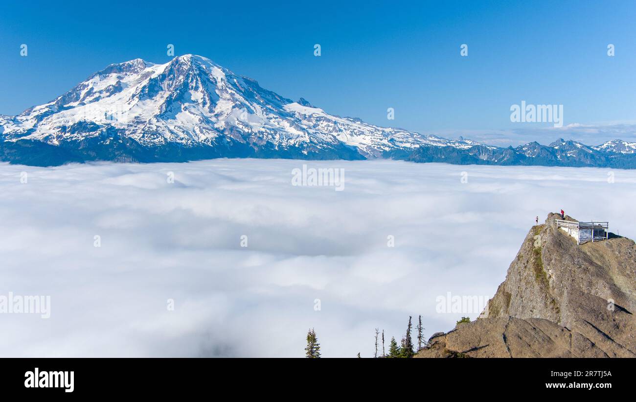 Mount Rainier and High Rock Lookout in June Stock Photo - Alamy