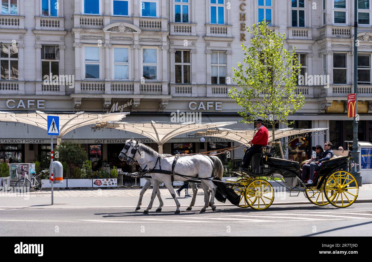 Fiaker and street traffic at St. Peter's Square, St. Peter's Catholic ...