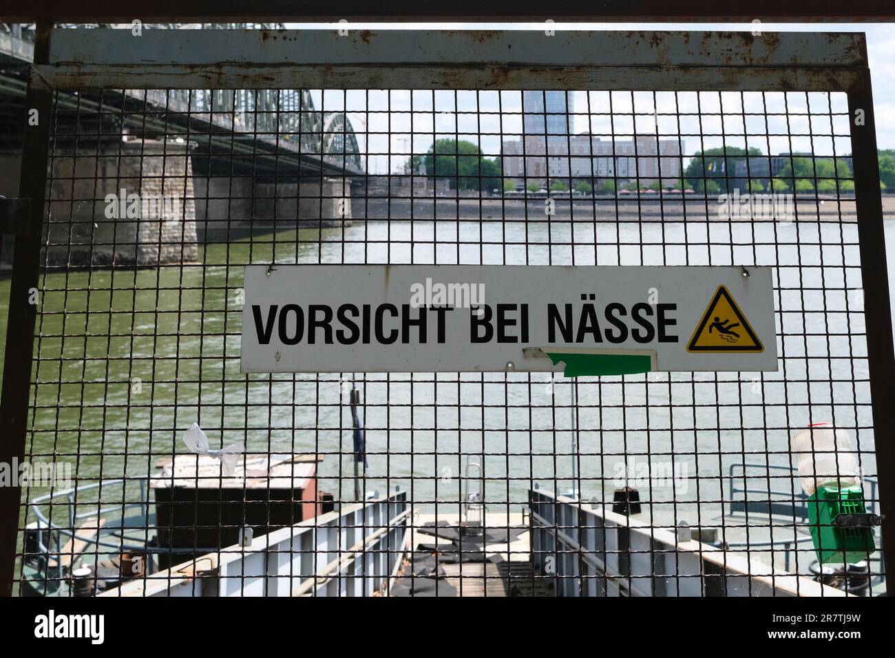 Warning sign on the Rhine, Cologne, Germany Stock Photo - Alamy