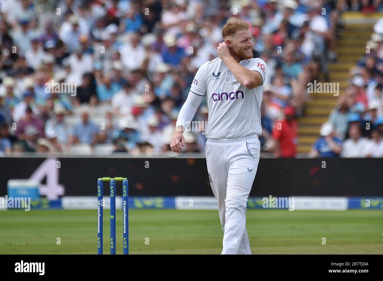 England captain Ben Stokes reacts during day two of the first Ashes ...