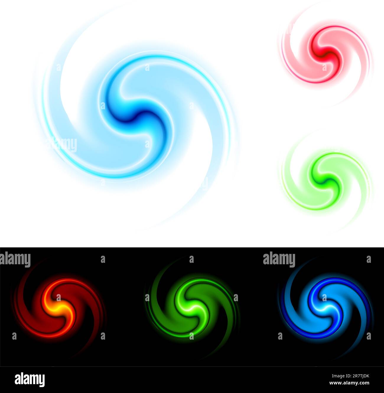 Different colors vortex. Illustration on white and black background for ...