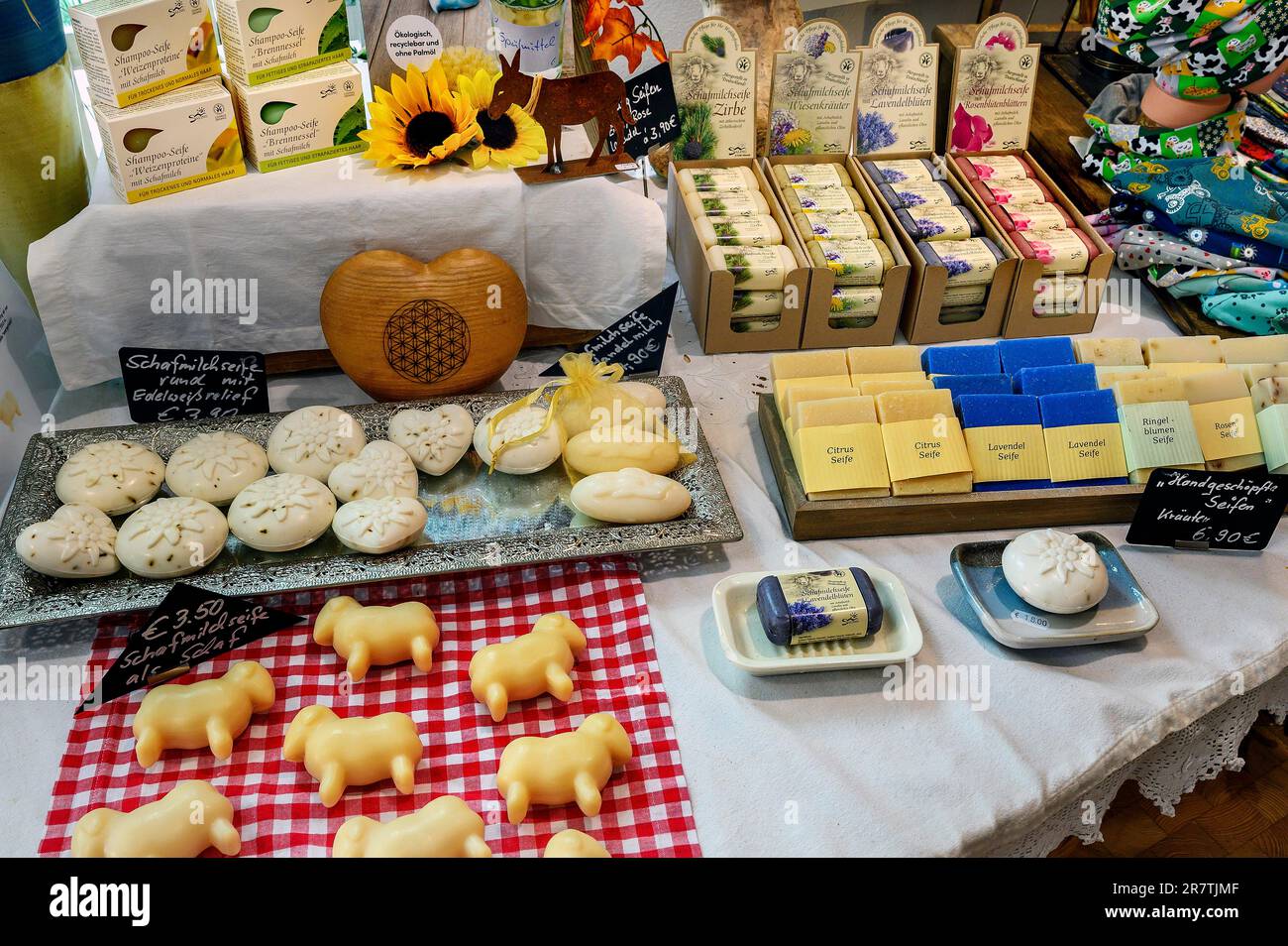 Various natural soaps, museum shop, Allgaeuer Bergbauernmuseum ...