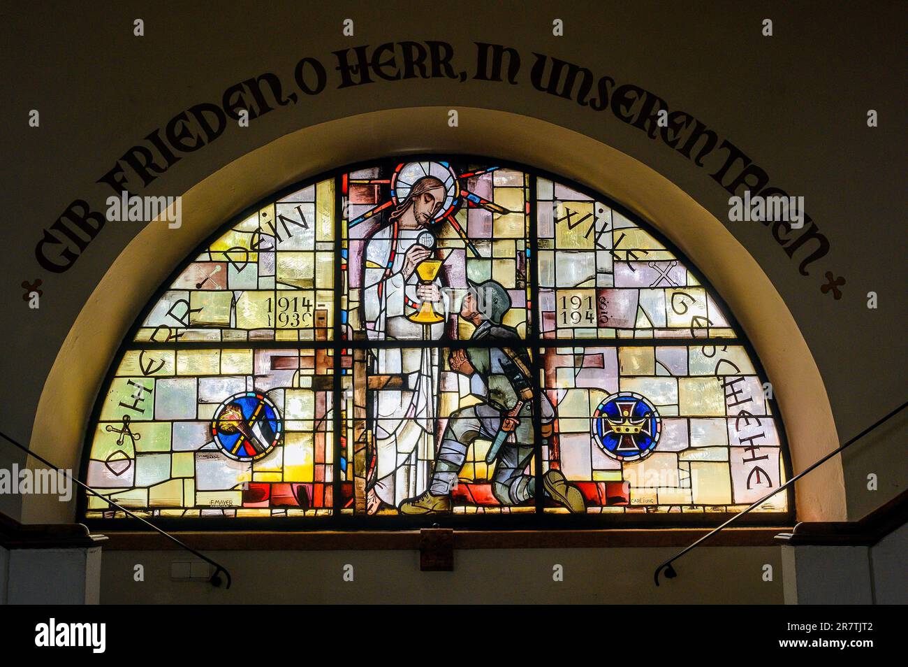 Church window with war memorial motif, St.Theodor and Alexander parish ...