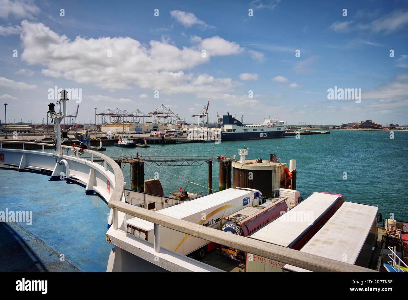 View from a car ferry to the North Sea port of Dunkerque, on the ...