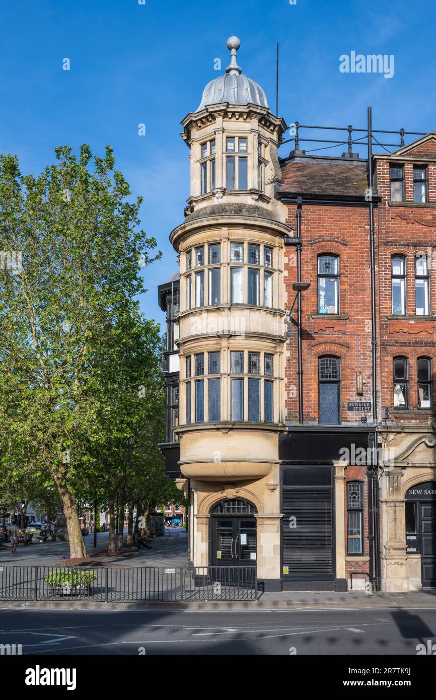 Old townhouse with round bay window in the old town of Salisbury ...