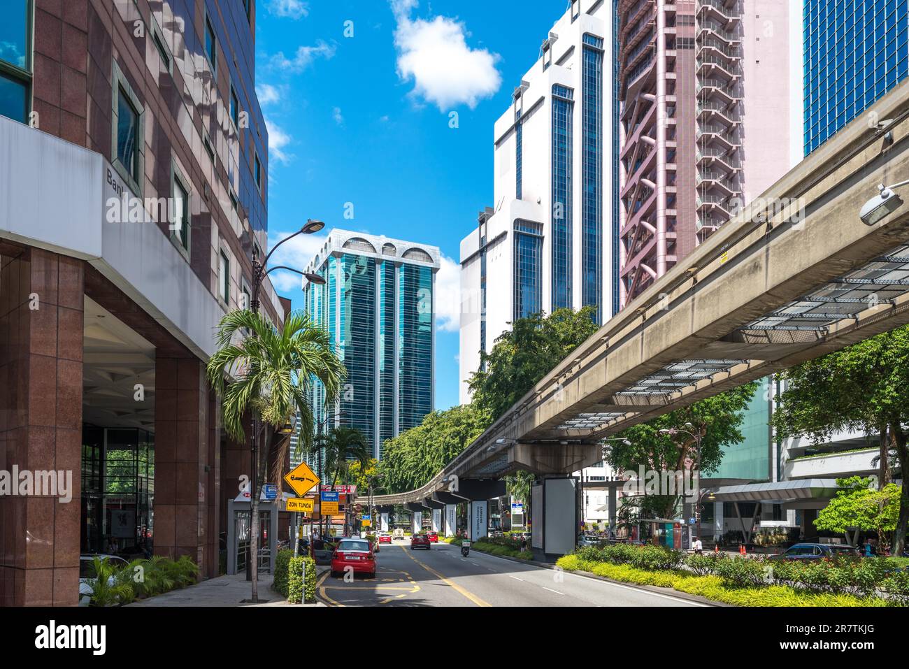 Streetscape of traffic in the Bukit Bintang district of Kuala Lumpur ...