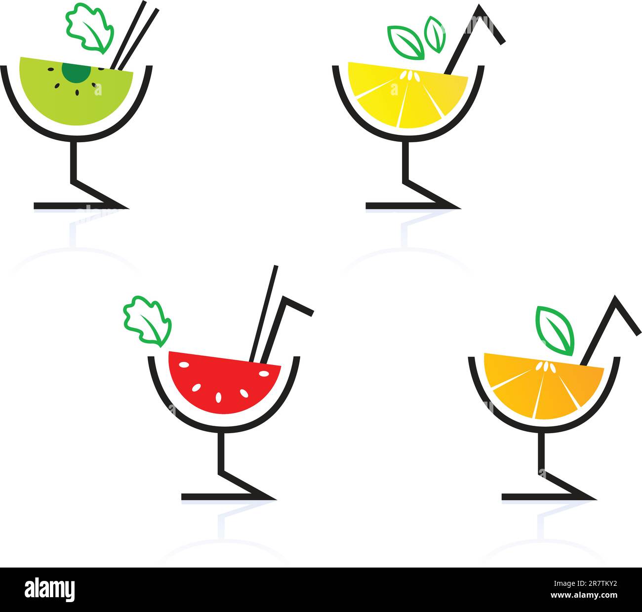 Collection of retro stylized fruity cocktails. Vector Illustration ...