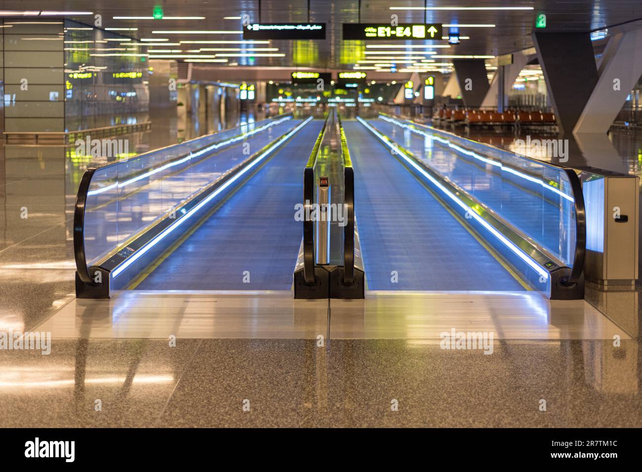 Empty airport during Corona pandemic in Doha in Qatar. All gates and ...