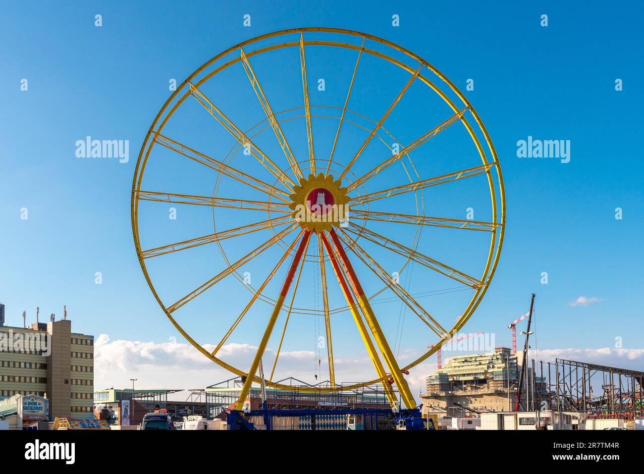 Disassembly of a ferris wheel at the amusement park Hamburger Dom. With ...