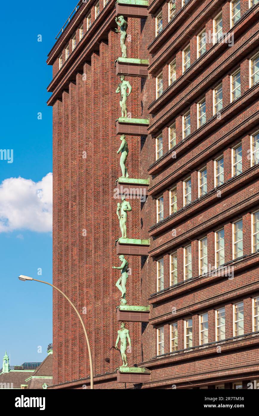 Arrangement of sculptures on the clinker facade of the Brahms Kontor ...