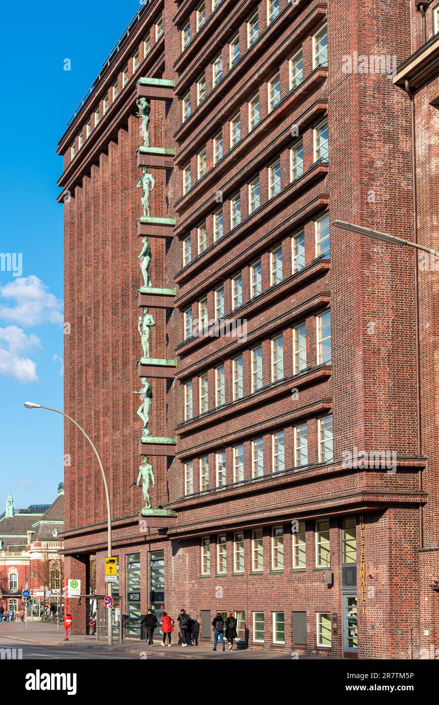 Arrangement of sculptures on the clinker facade of the Brahms Kontor ...