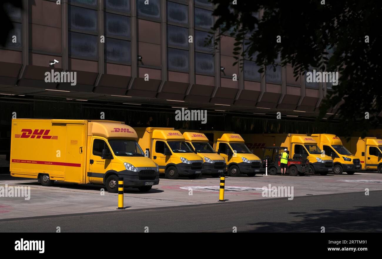 DHL delivery vehicles, DHL logistics centre, logo, Stuttgart, Baden ...