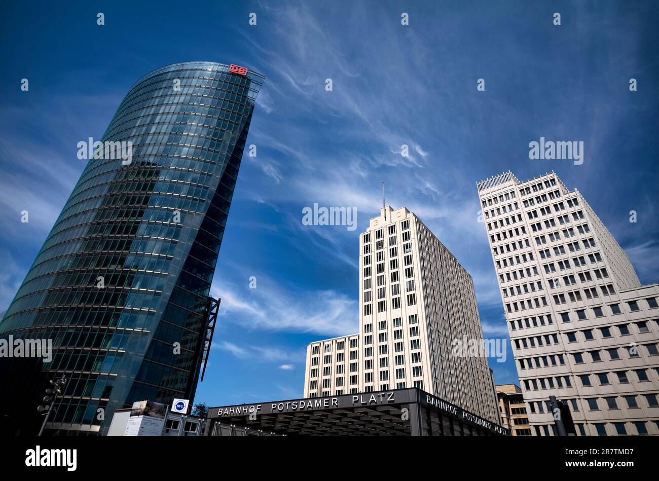 Potsdamer Platz station with DB headquarters high-rise, Bahn Tower ...