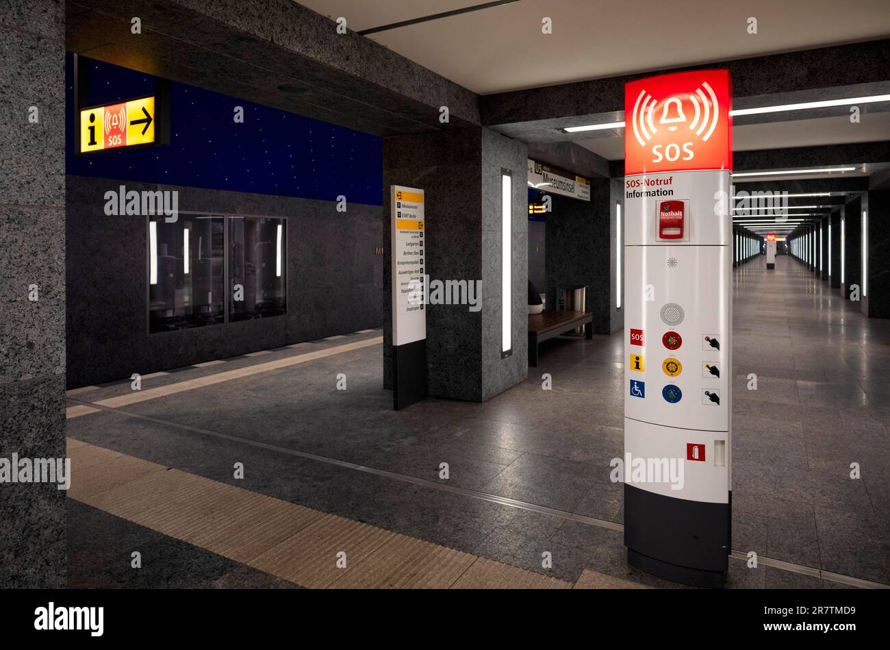 Emergency call box in underground station Museumsinsel, station, BVG ...