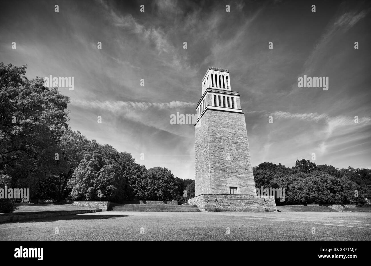 Memorial bell tower, former concentration camp beech forest, today ...
